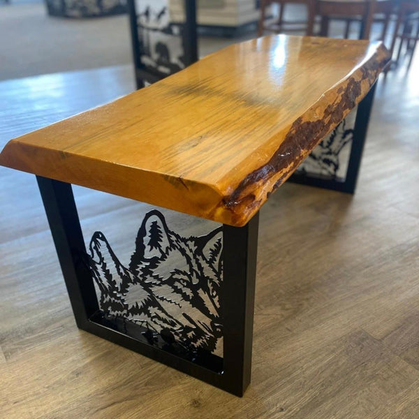 Bench with Wolf Legs | Custom Laser Engraved Wood - Northern Hart Designs